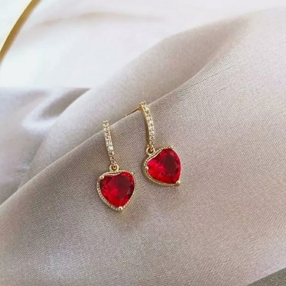 Jewelry | Dainty Red Crystal Heart Earrings | Poshmark